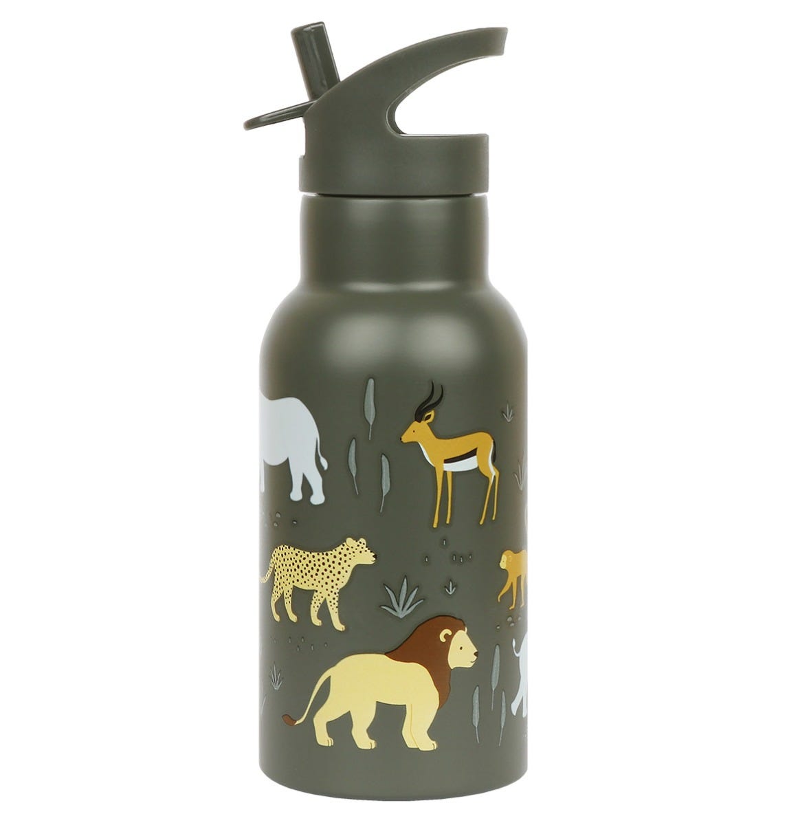 Grey Stainless Steel Drink Bottle with Savanna Design | A Little Lovely Company